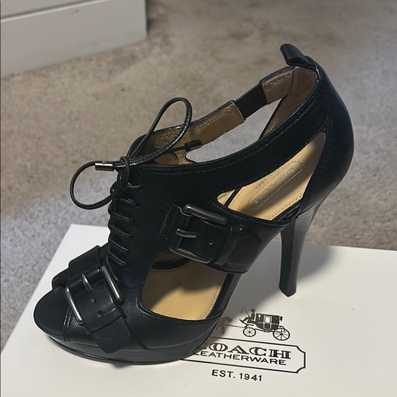 Coach | Shoes | Coach Black Stiletto Heels With Laceup Design | Poshmark